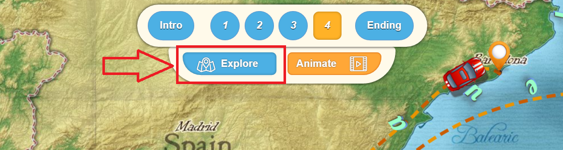 Switching to Explore Mode of Your Travel Animations created with PictraMap